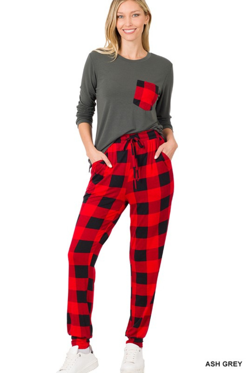 Dark Grey Buffalo Plaid PJ Set – VGB Boutique